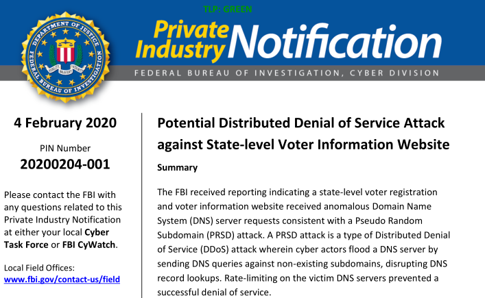 FBI Warns of DDoS Attack on State Voter Registration Site